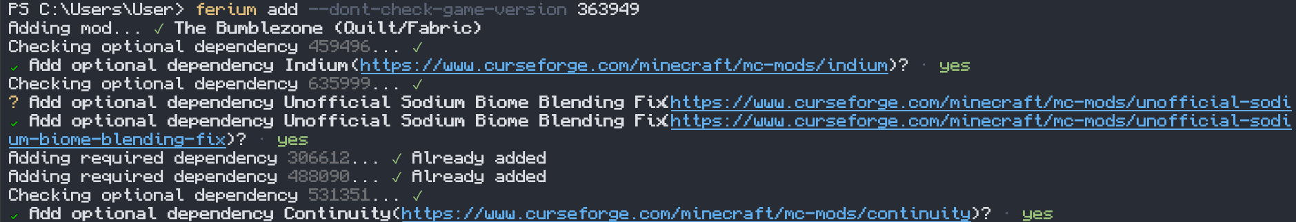 The prompt asking whether to install an optional dependency will still appear even if I already ...
