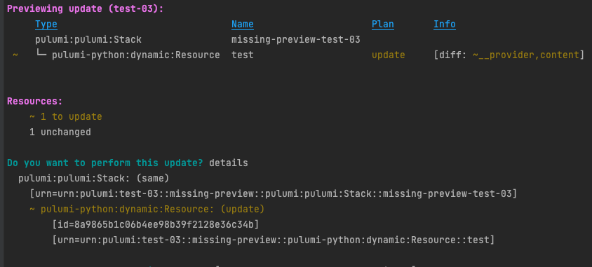 Preview diff not shown for Python dynamic resources providers · Issue #12738 · pulumi/pulumi ...