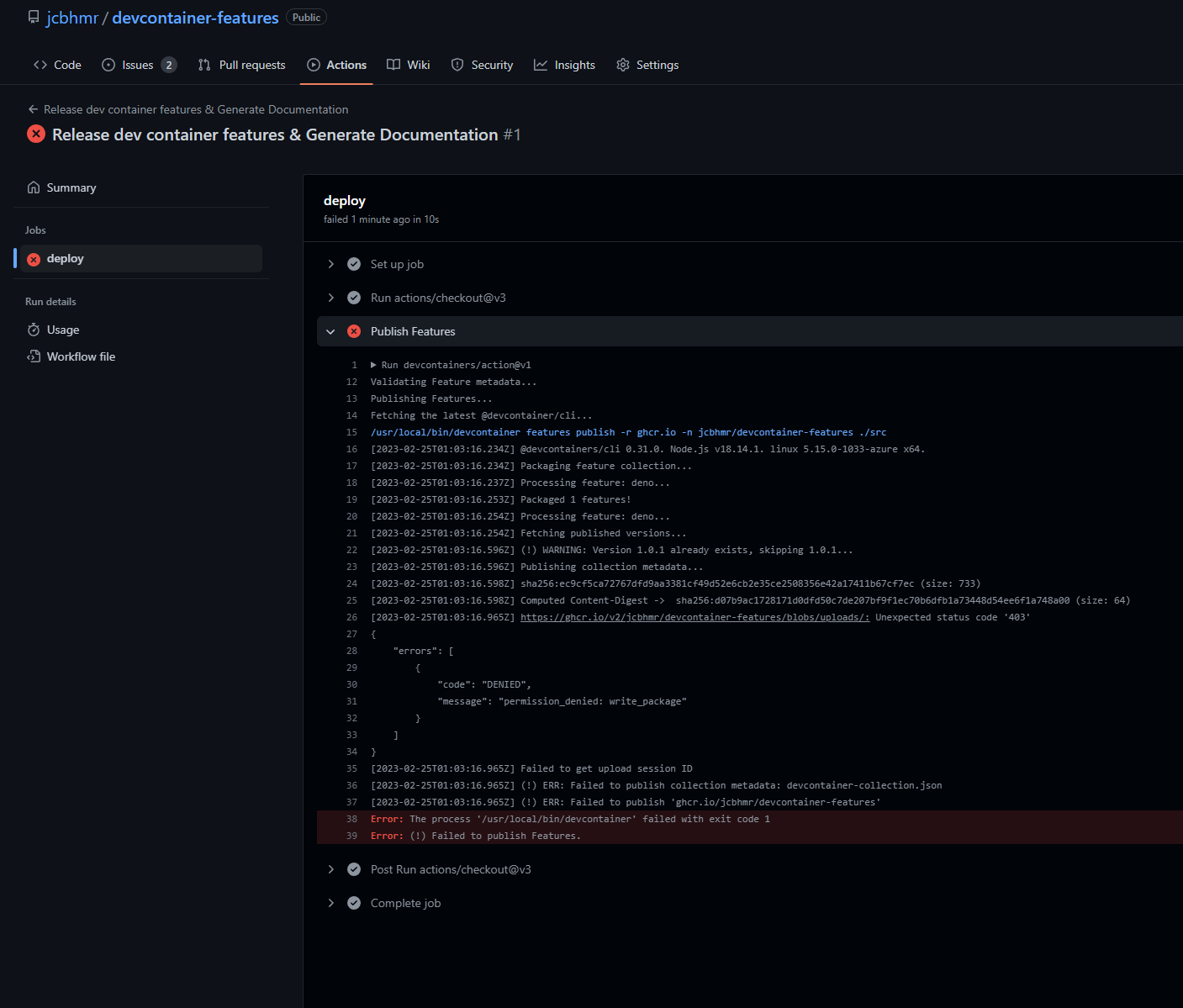 Update GitHub Actions permissions · Issue #2 · devcontainers-community/features · GitHub