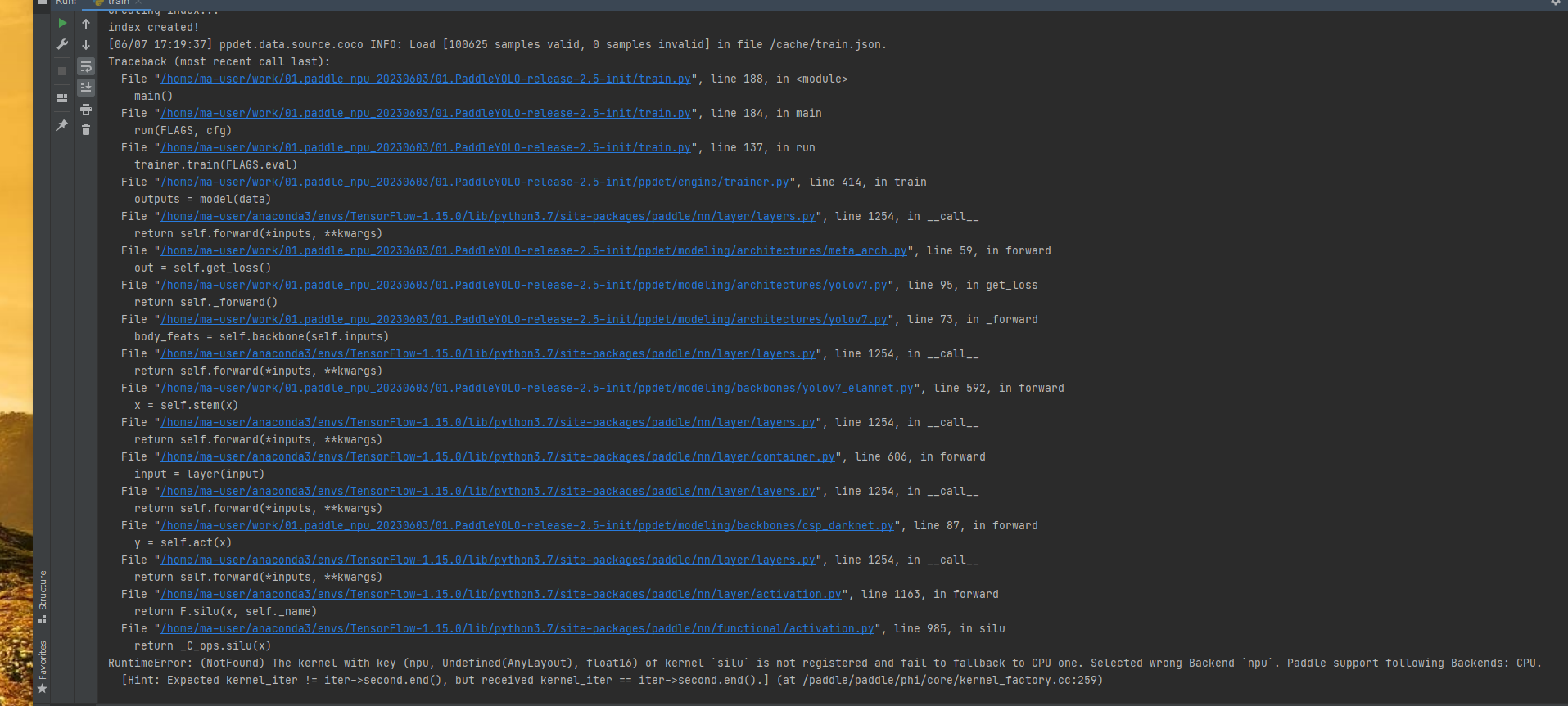 The kernel with key (npu, Undefined(AnyLayout), float16) of kernel `silu` is not registered and ...