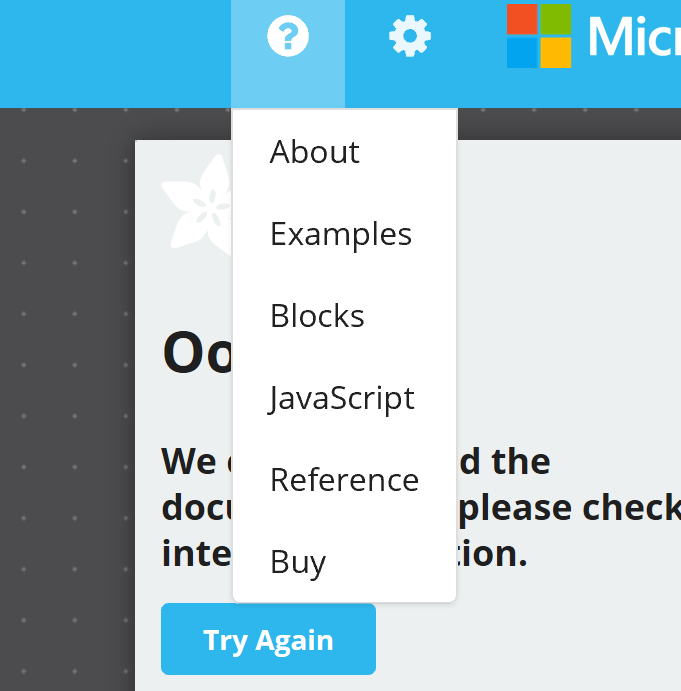 Examples & Blocks leads to Oops page · Issue #234 · microsoft/pxt-adafruit · GitHub
