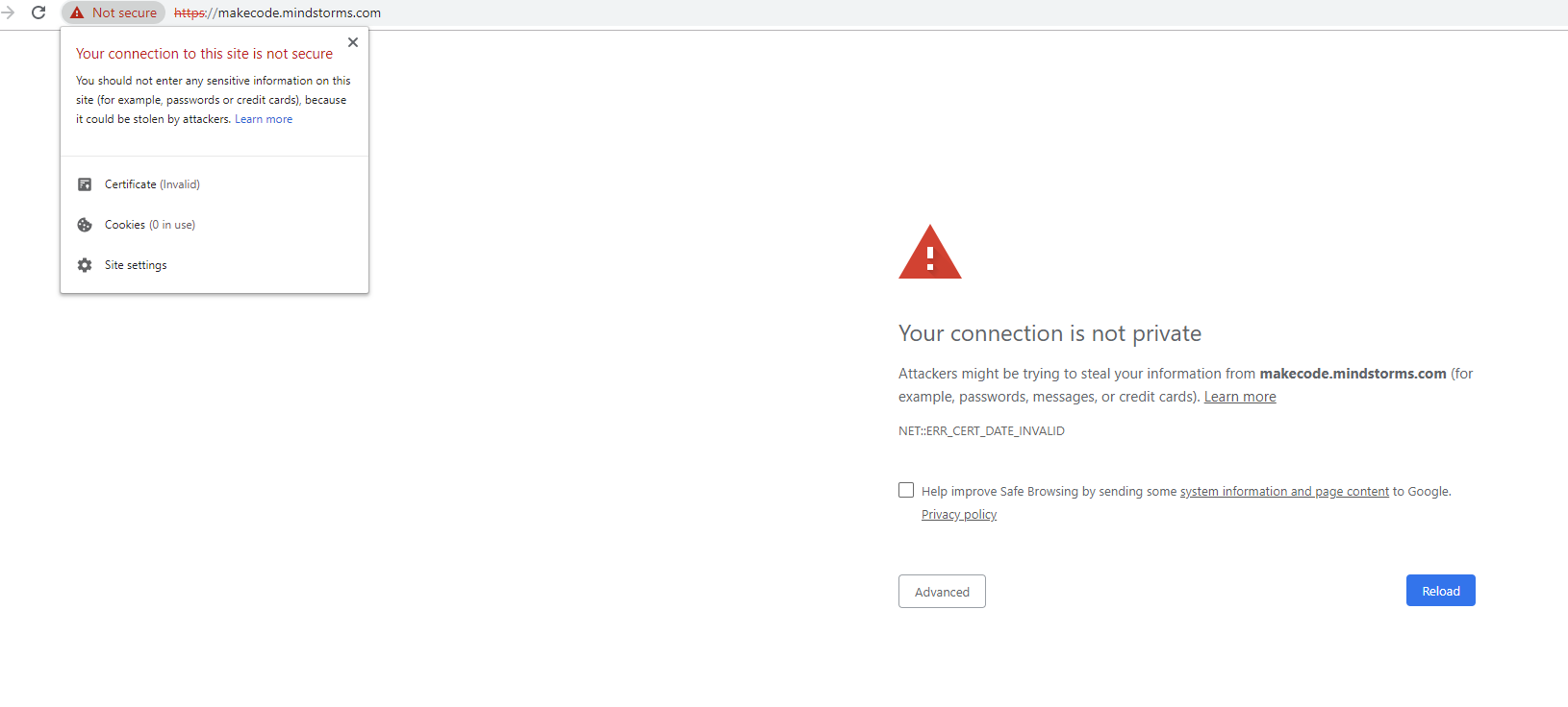 Certificate error in makecode.mindstorms.com website · Issue #864 · microsoft/pxt-ev3 · GitHub