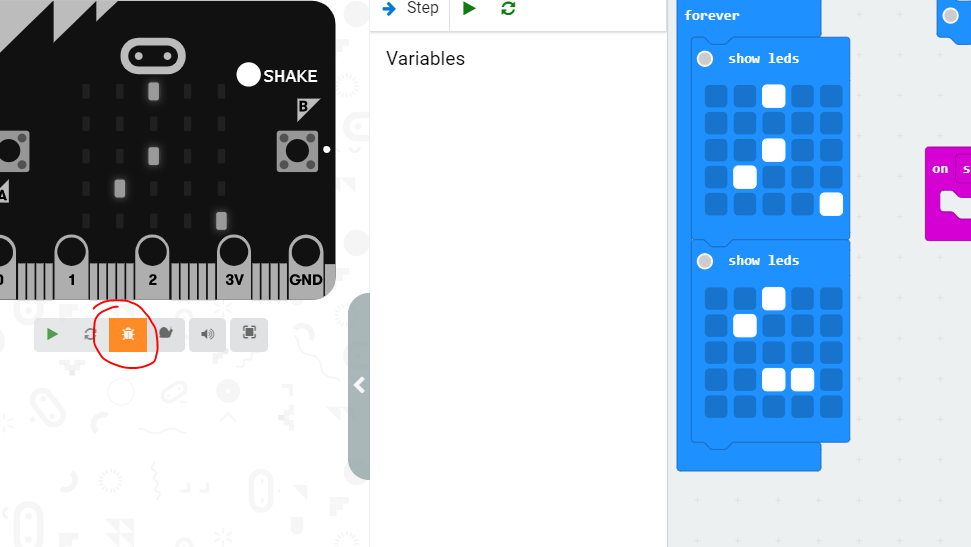 Show variables' values while running preview. Could be placed between virtual micro:bit and ...