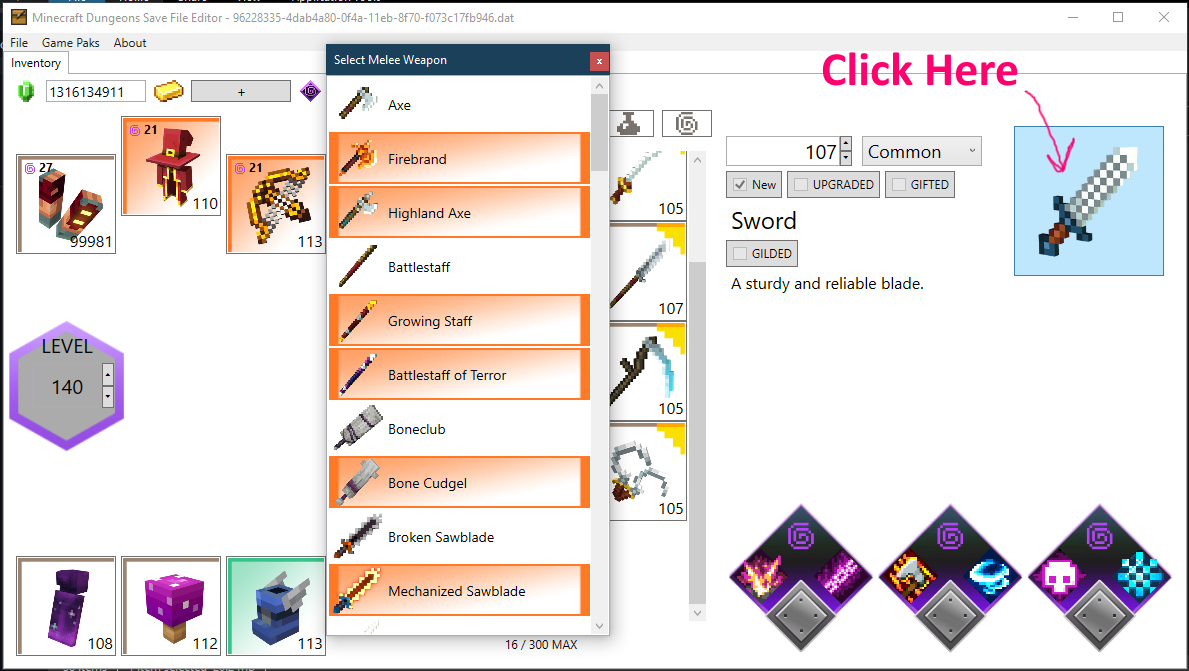 It is always the same weapon · Issue #34 · CutFlame/MCDSaveEdit · GitHub