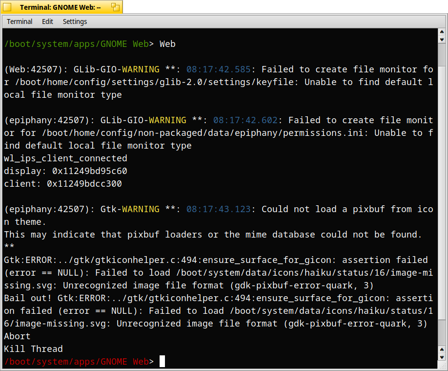 Epiphany ( Web) does not launch on x86_64 · Issue #7518 · haikuports/haikuports · GitHub
