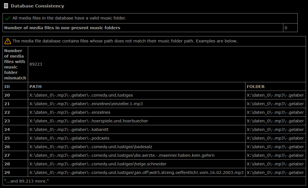 Database Consistency - "Files whose path does not match their music ...