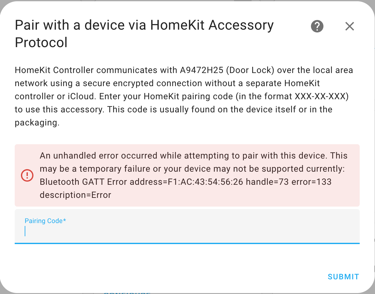 GATT error 133 when pairing Level Lock with homeKit_controller via bluetooth proxy · Issue ...