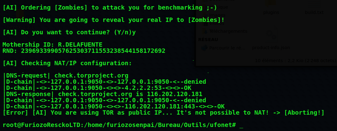 You are using TOR as public IP.. It's not possible to NAT ->[Aborting ...