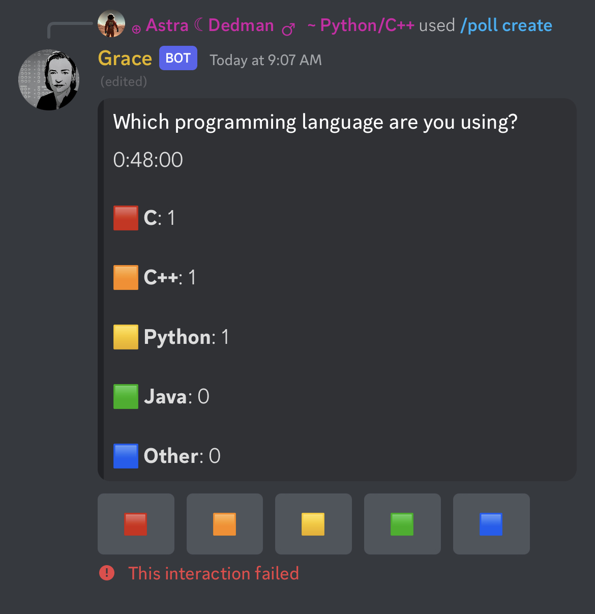 Poll Cog timer issue. · Issue #91 · Code-Society-Lab/grace · GitHub