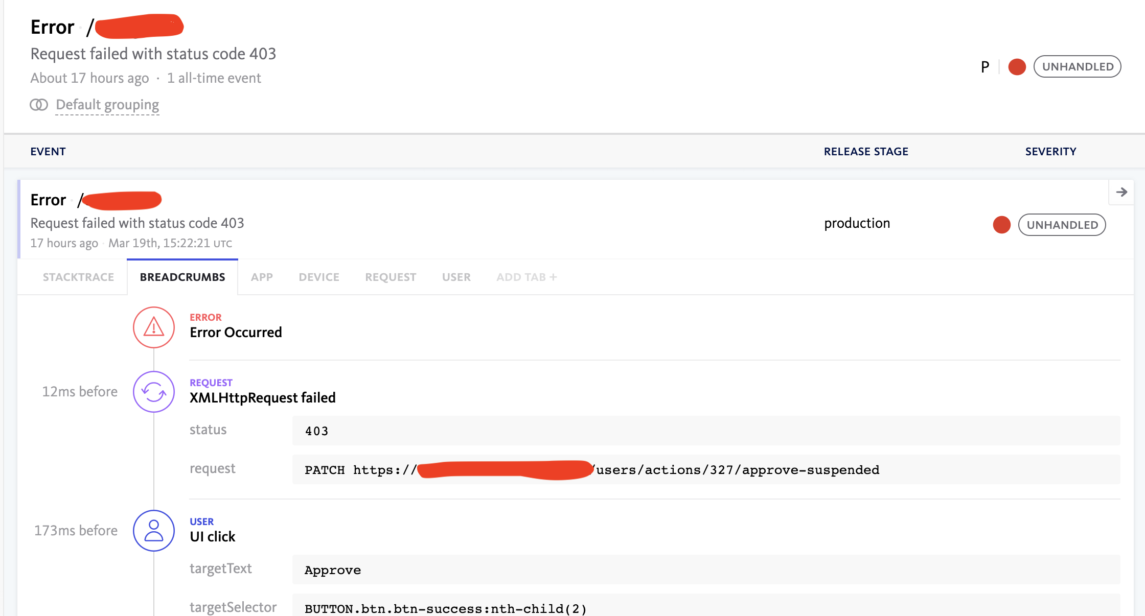 Prevent failed AJAX requests to get reported · Issue #778 · bugsnag/bugsnag-js · GitHub
