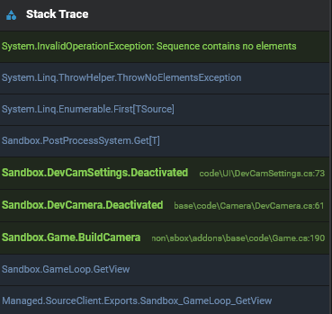 "Sequence contains no elements" error when toggling devcam · Issue #1659 · Facepunch/sbox-issues ...