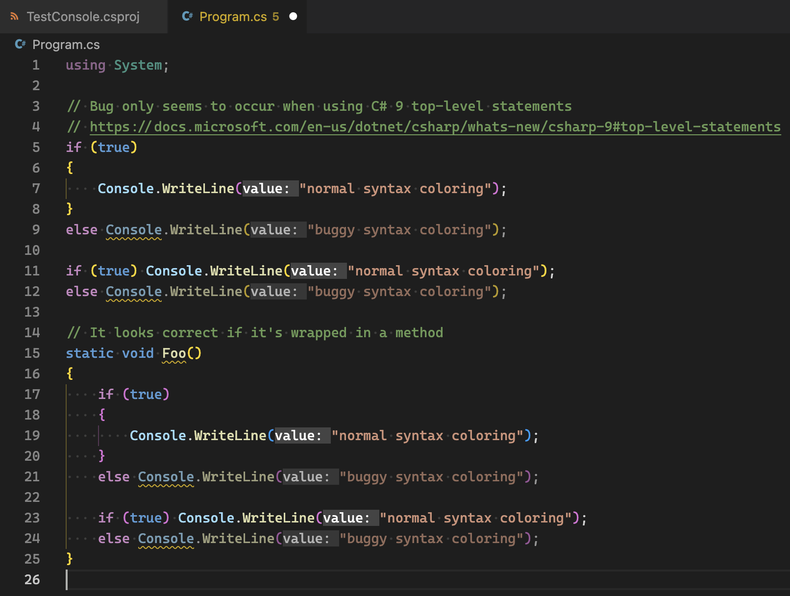 C Textmate Grammar Doesn T Support Top Level Statements · Issue 5760 · Dotnet Vscode Csharp