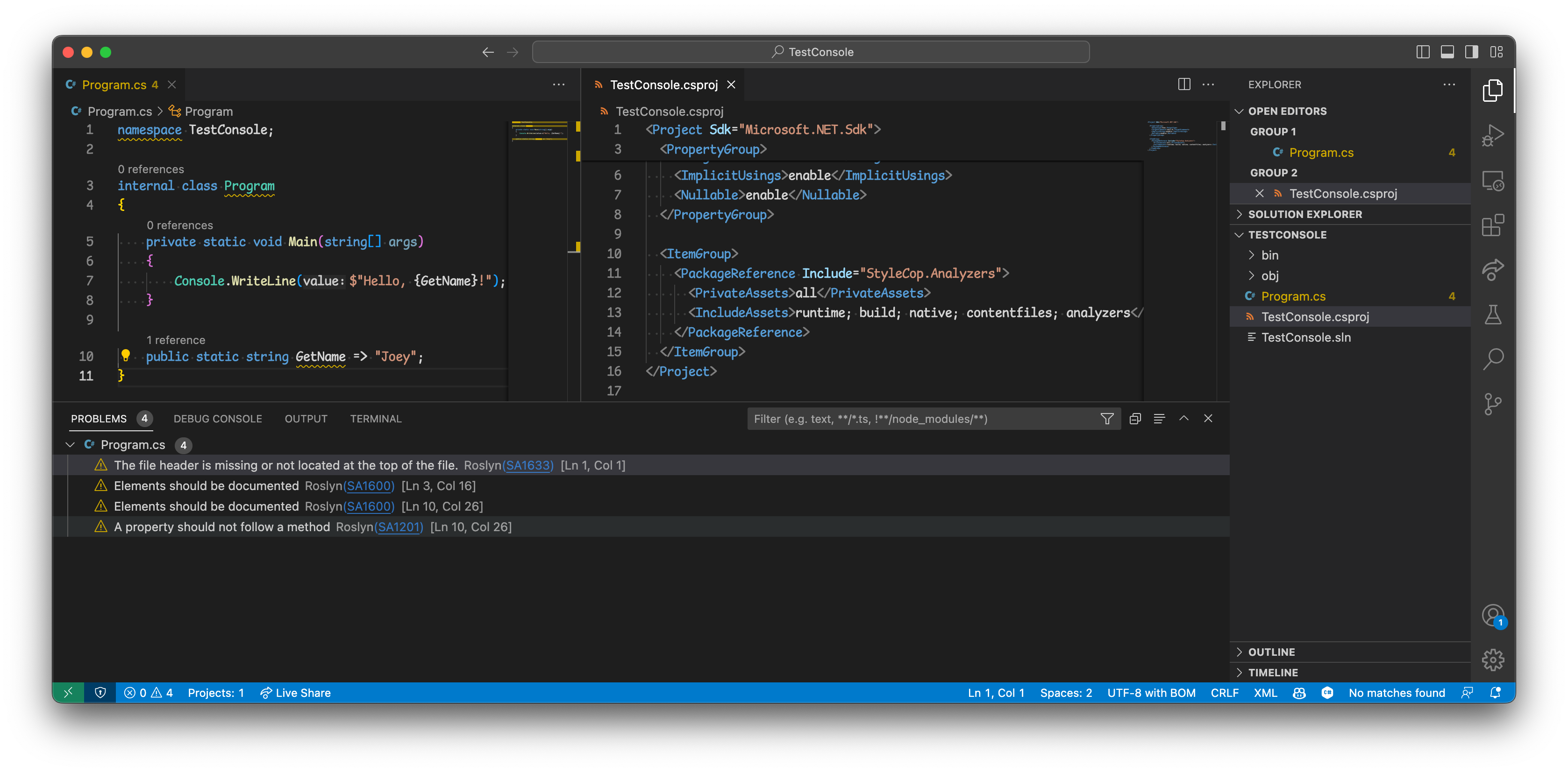 Analyzers Not Returning Warnings Or Errors · Issue 6263 · Dotnet Vscode Csharp · Github