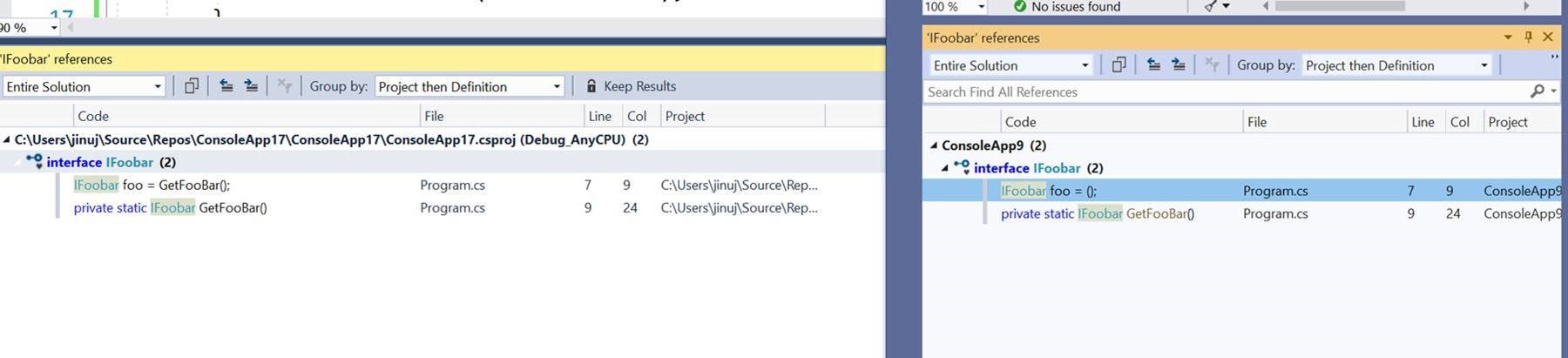 VS2019 RC.2 Find References window displays references incorrectly ...