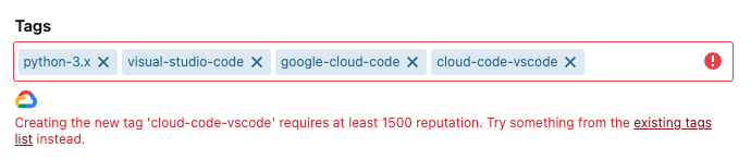 Cannot submit questions on Stackoverflow - Tag 'cloud-code-vscode' does not exist yet · Issue ...