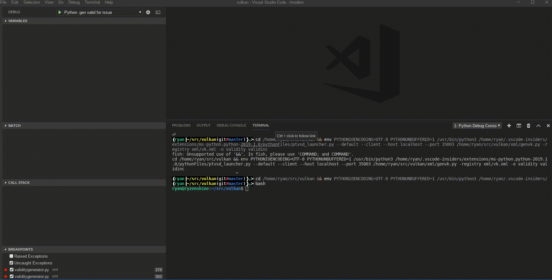 Regression (insiders): Python debugger fails in Fish shell · Issue #68997 · microsoft/vscode ...