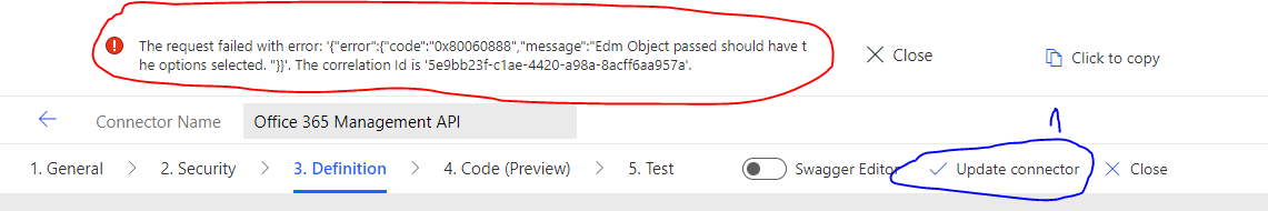 [CoE Starter Kit - QUESTION] Problem with Audit Log Custom Connector "Office 365 Management API ...