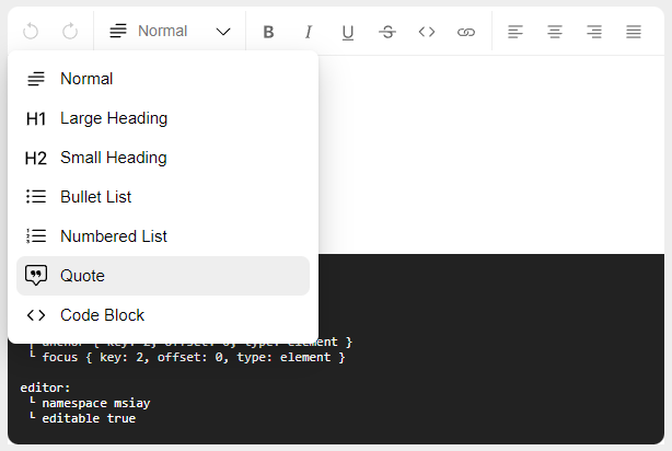 Bug: Inocrrect function call causes an error in Rich Text example when you click on Quote option ...