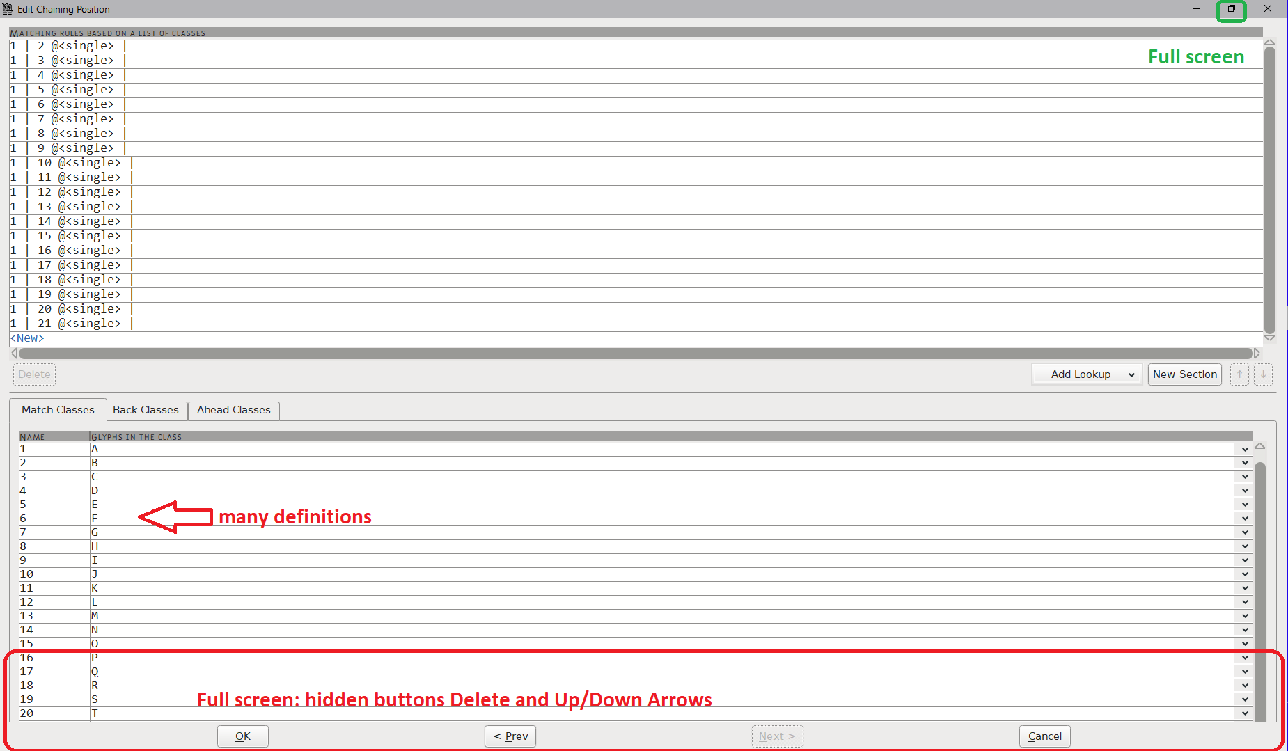 Hidden buttons in the dialog: GPOS Contextual Chaining Position - By Classes · Issue #4237 ...