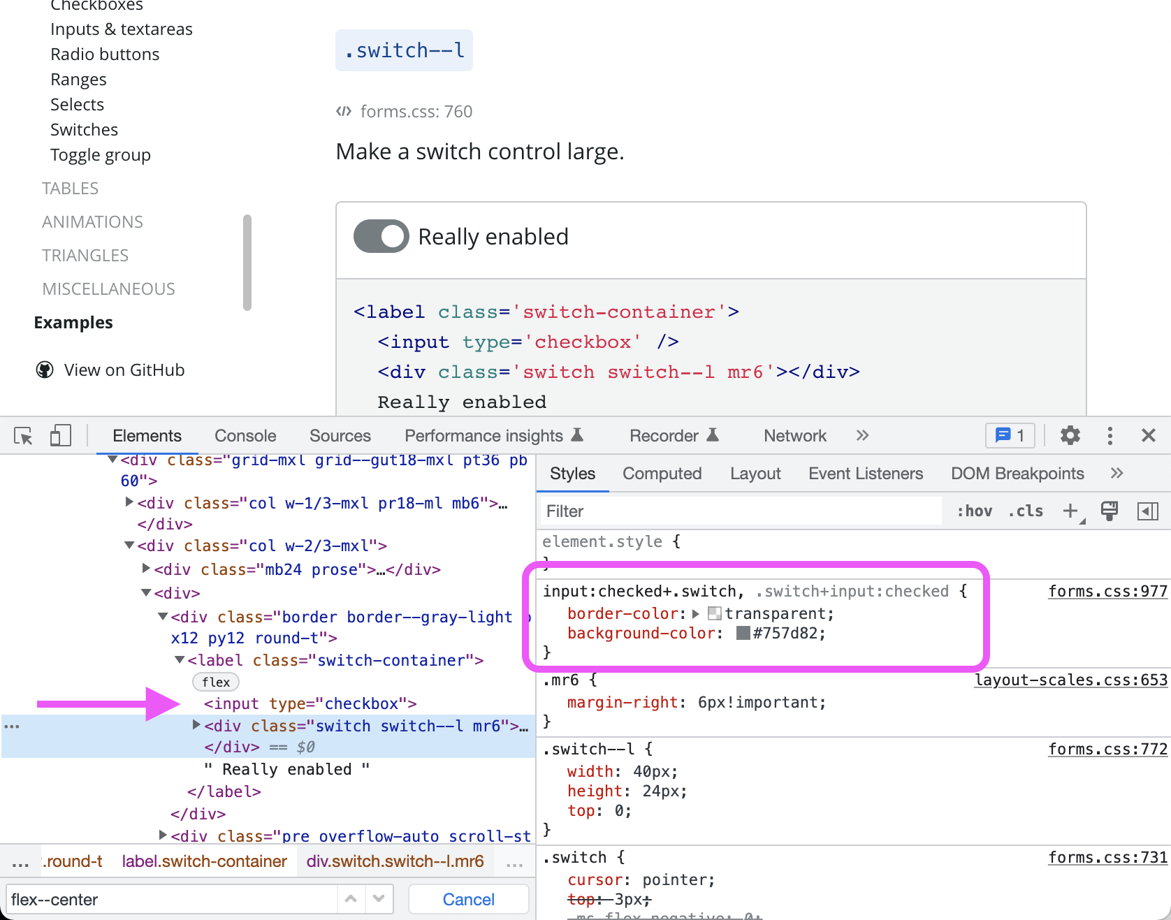 Allow adjacent sibling combinator `input:checked+.switch` in Switch ...