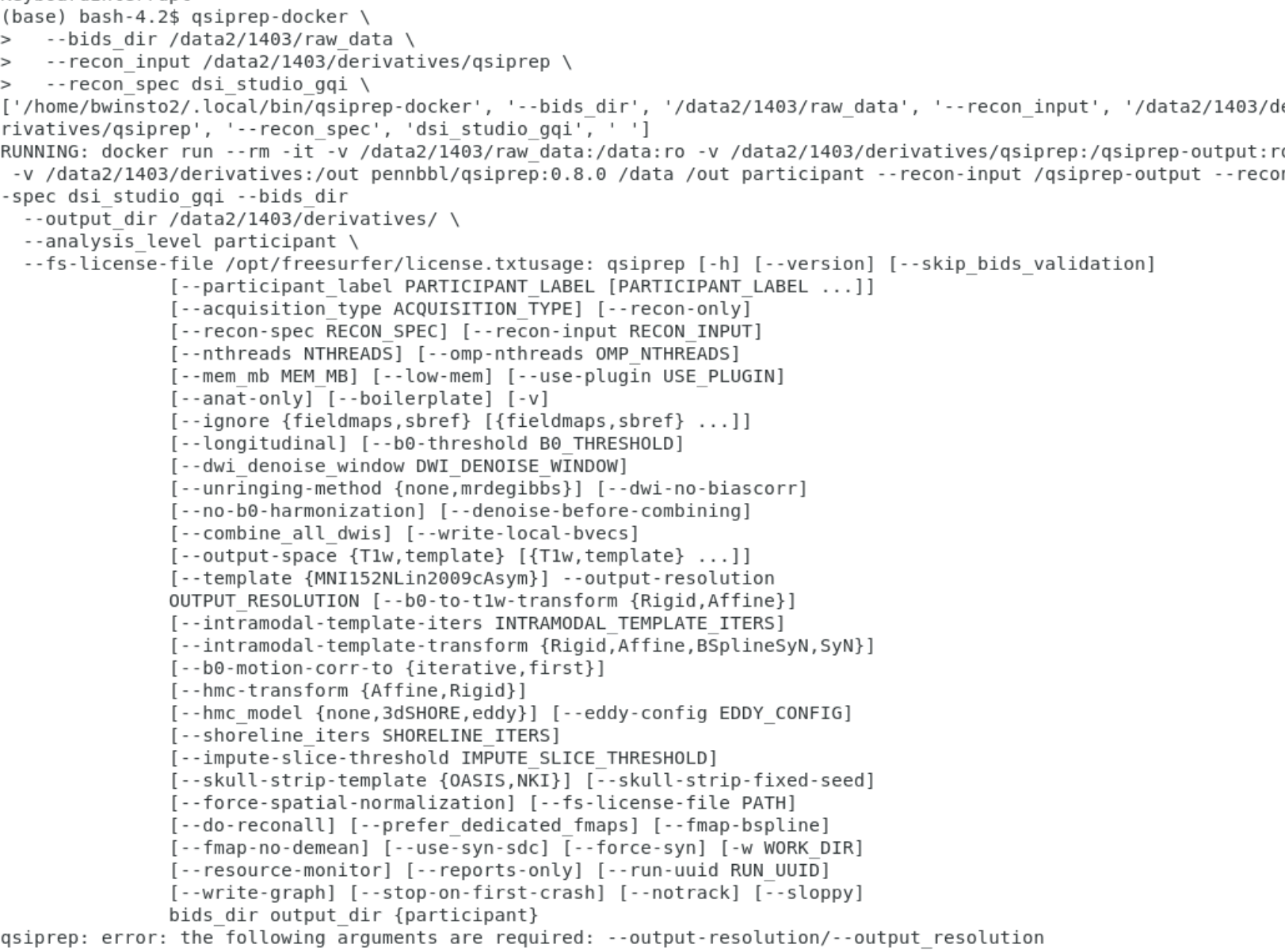 Problems specifying arguments to Docker wrapper for reconstruction ...