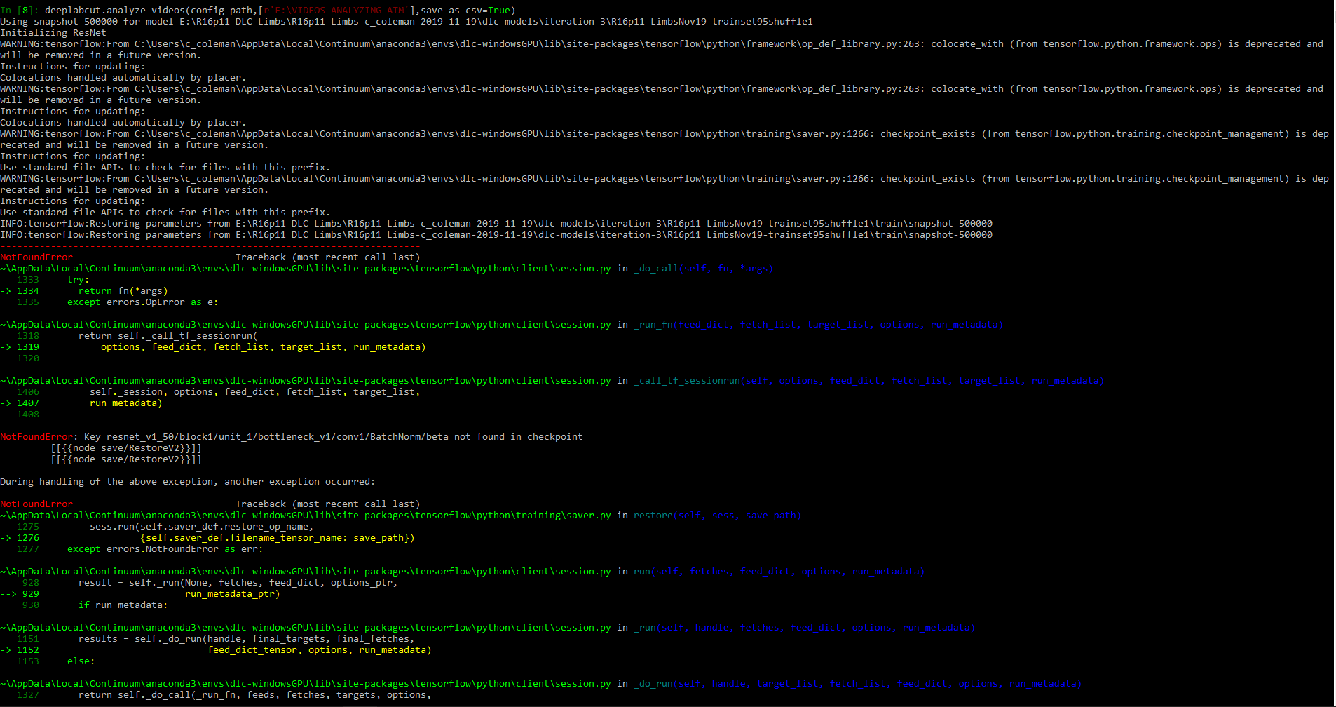 Problem analyzing videos with a specific training set, restoring from checkpoint failed · Issue ...