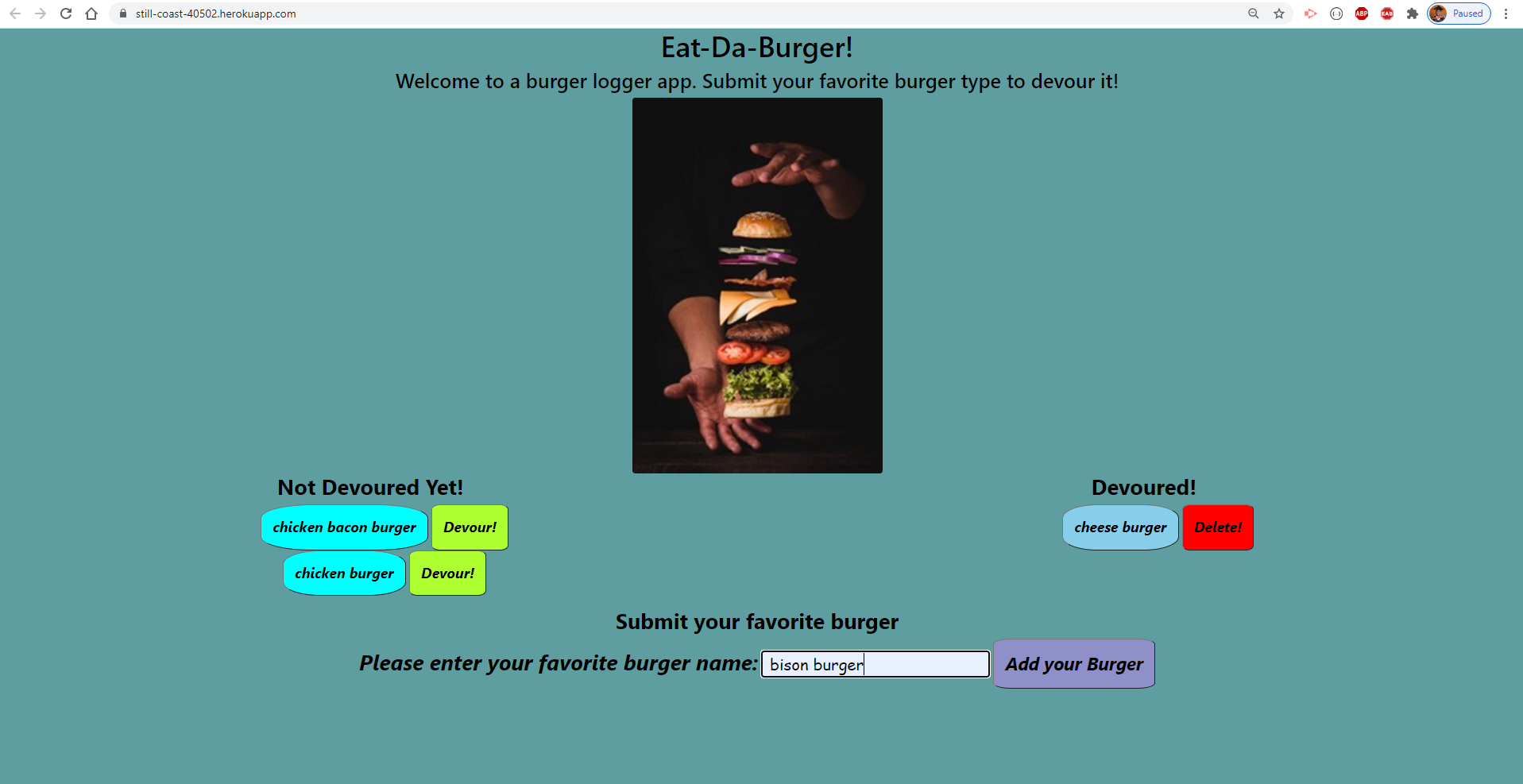 Github Shrerajea Burger Logger A Burger Logger Is A Restaurant App That Lets Users Input The