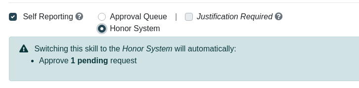 Changing a Skill from Approval Required to Honor System incorrectly reports pending requests ...