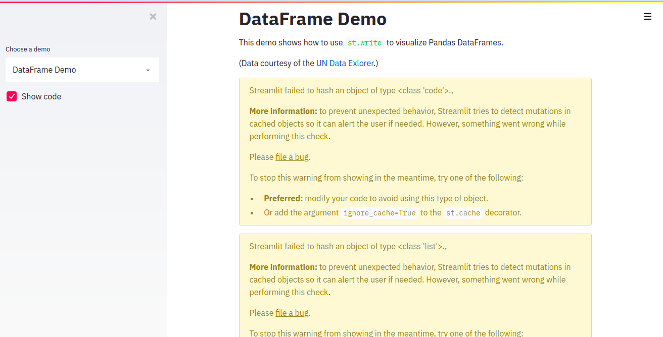 Dataframe Demo Failed · Issue 350 · Streamlitstreamlit · Github