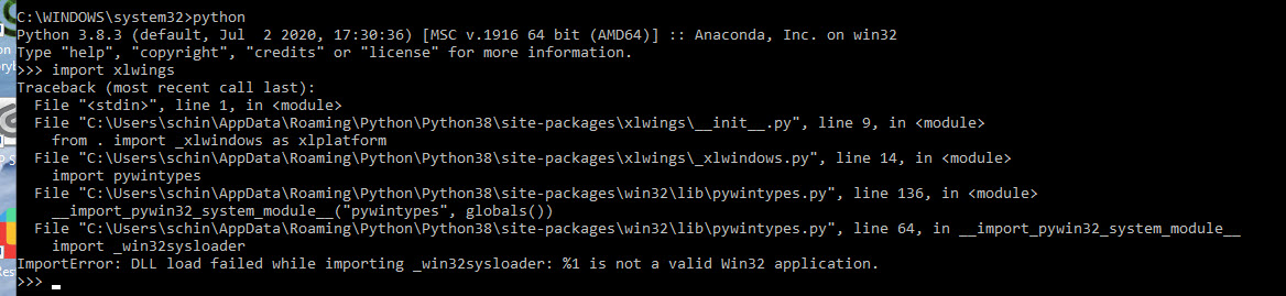 While Importing Xlwings Get The Error Importerrorwin32sysloader 1 · Issue 1441