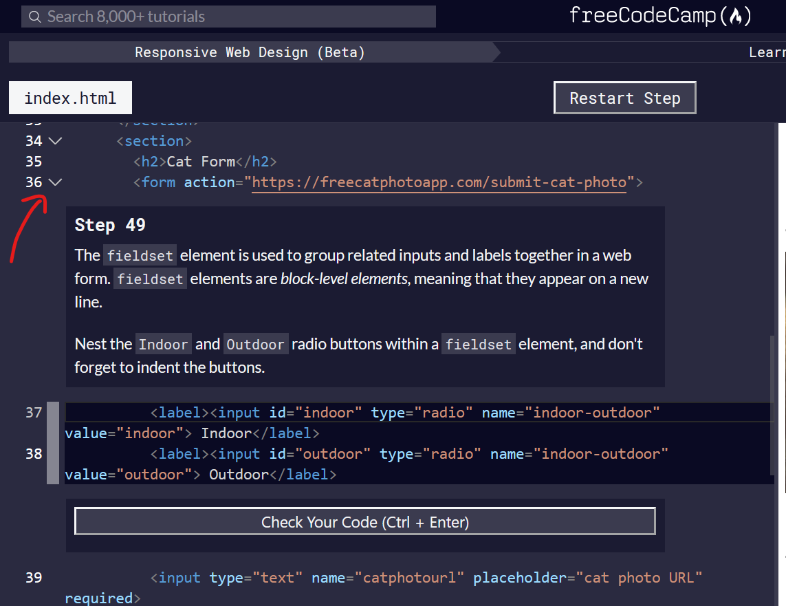 code folding in the editor breaks the ui (beta responsive web design course) · Issue #45481 ...