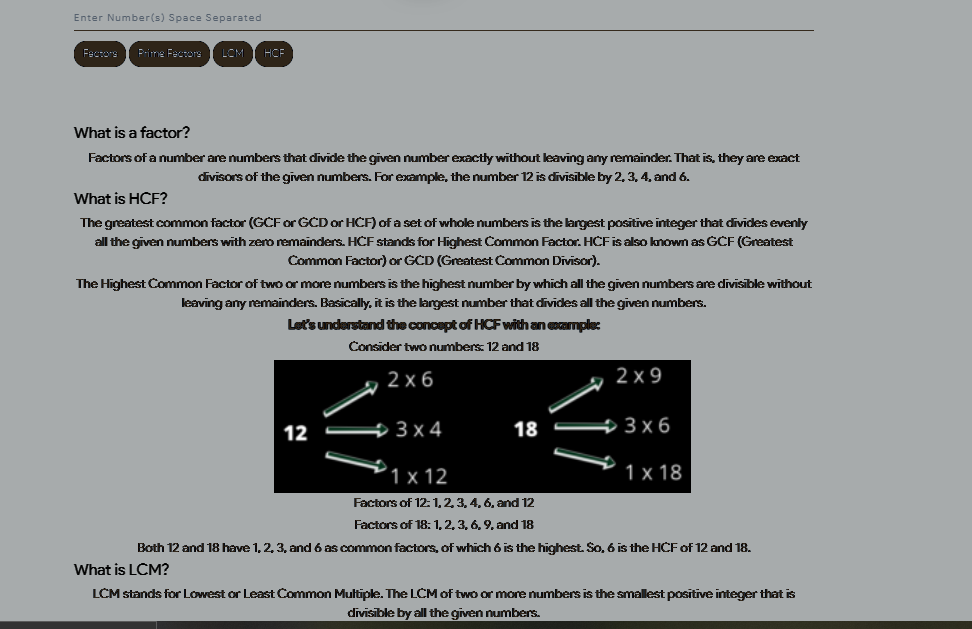 Enhance the UI of LCM/HCF/Factors · Issue #1740 · makesmatheasy/makesmatheasy · GitHub