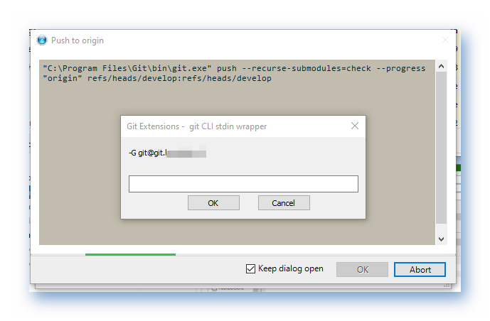 What To Type In For Git Cli Stdin Wrapper After Pressing Push · Gitextensions
