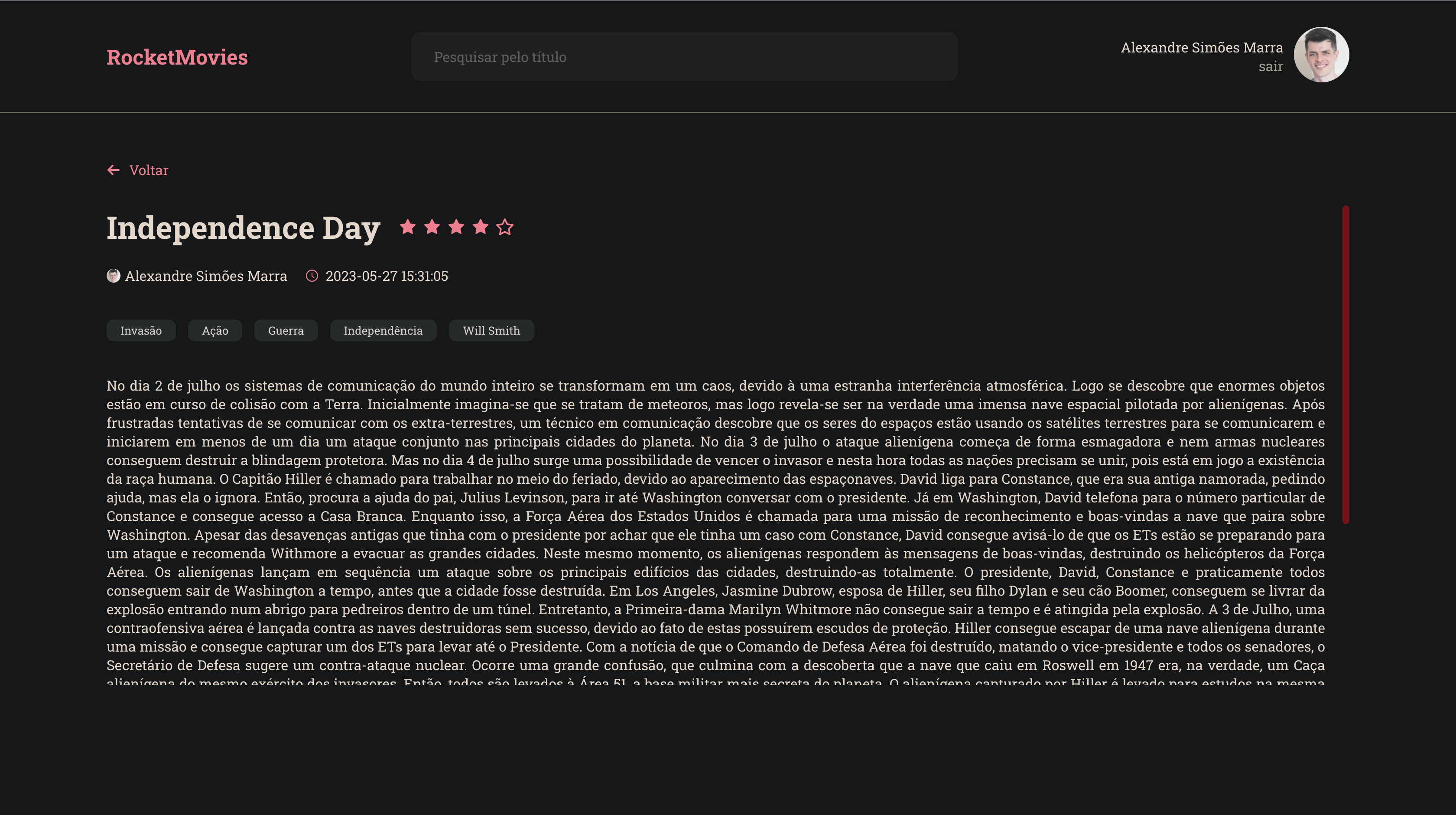 GitHub - alexsmarra/API-Rocket-Movies: An API performed as a challenge for stage 8 of Rocketseat ...