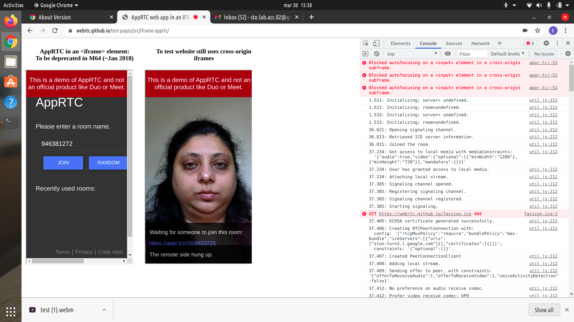 Multiple javascript console errors are found while loading "iframe-apprtc" Page. · Issue #1371 ...