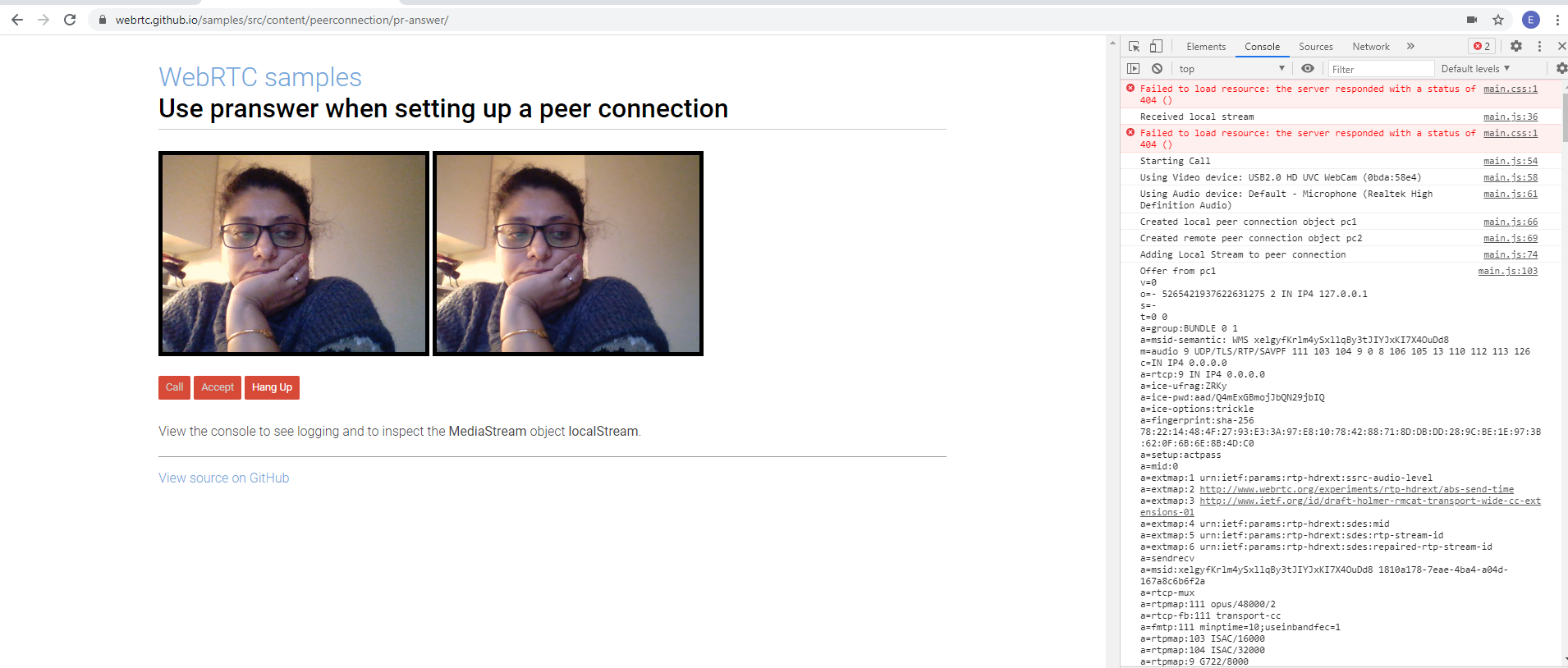 Pr-answer page throws 404() error on load · Issue #1370 · webrtc/samples · GitHub
