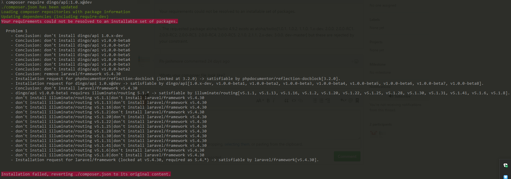 Install in laravel 5.* giving error · Issue #1402 · dingo/api · GitHub