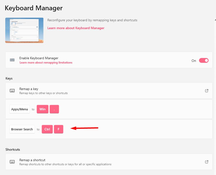 Keyboard Manager - Mapping "Browser Search" key doesn't work · Issue ...