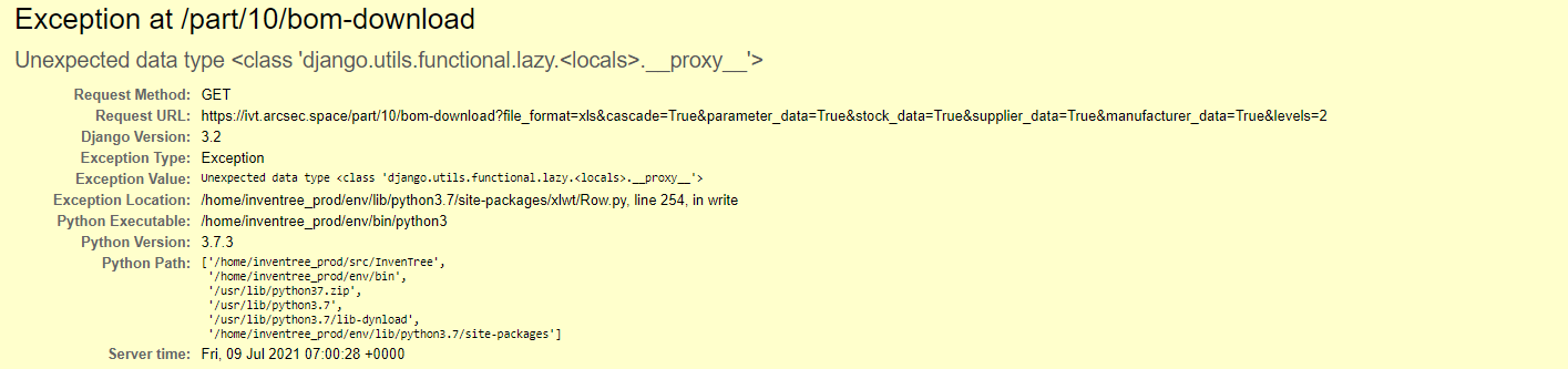 Exception downloading BOM list · Issue #1794 · inventree/InvenTree · GitHub
