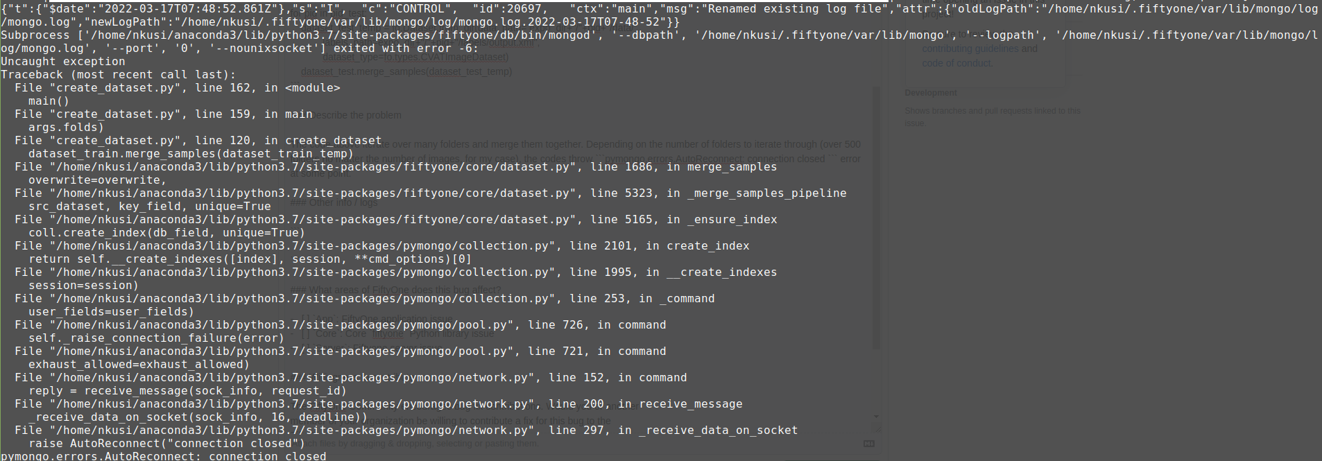[BUG] mongodb connection issues when merging several datasets · Issue #1645 · voxel51/fiftyone ...