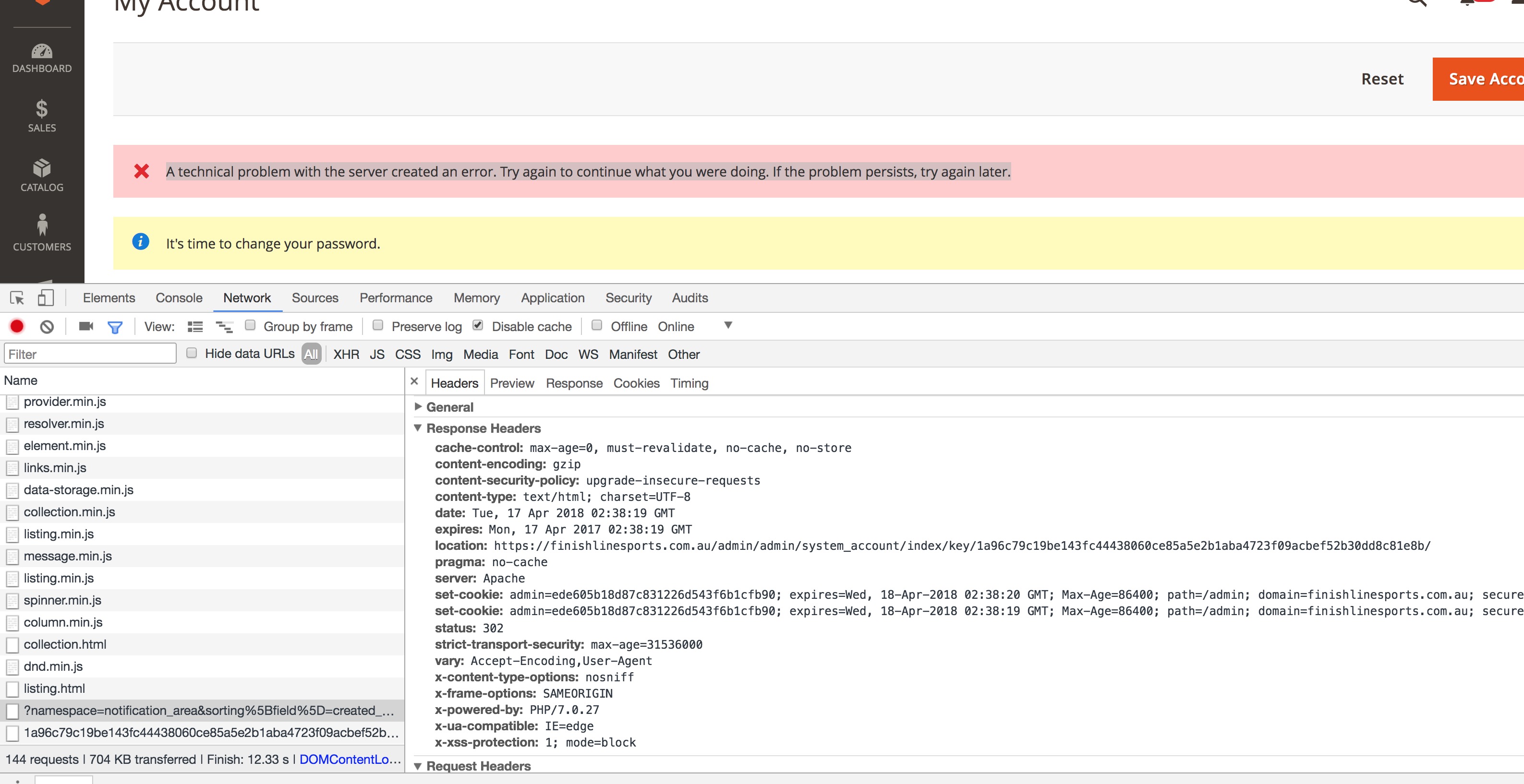 A technical problem with the server created an error. Try again to continue what you were doing ...