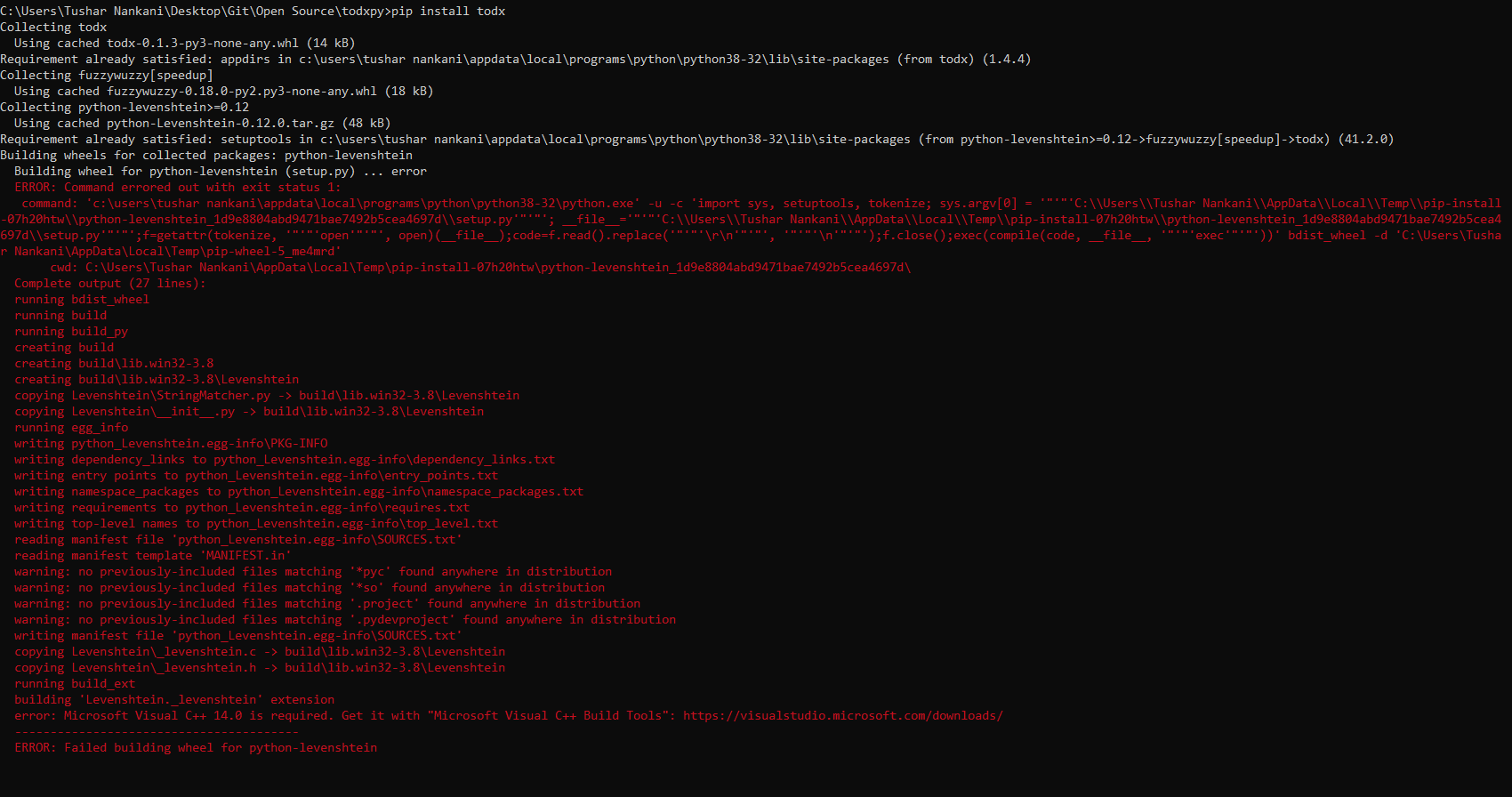 facing errors while installing · Issue #38 · xypnox/todxpy · GitHub