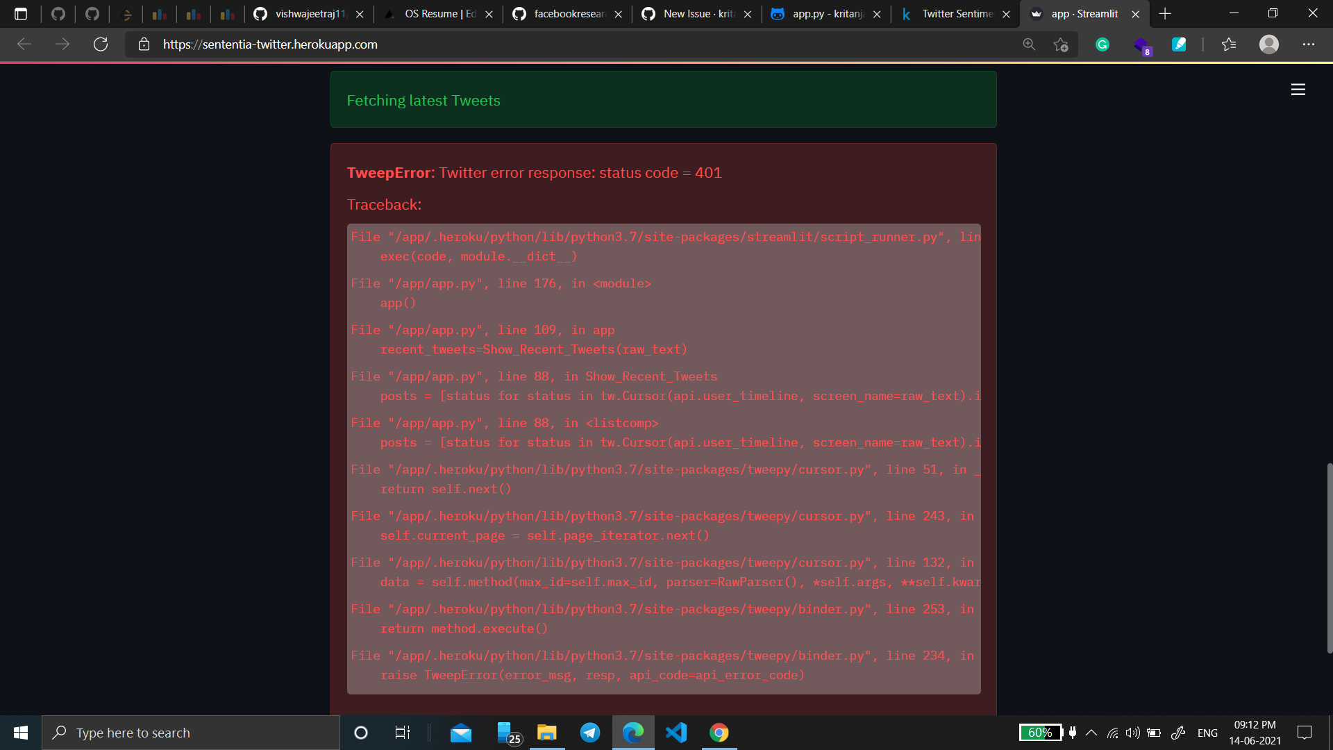 issues faced while using the webapp · Issue #1 · kritanjalijain/Twitter_Sentiment_Analysis · GitHub