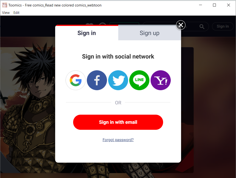 Toomics social media login with manual website interaction · Issue ...