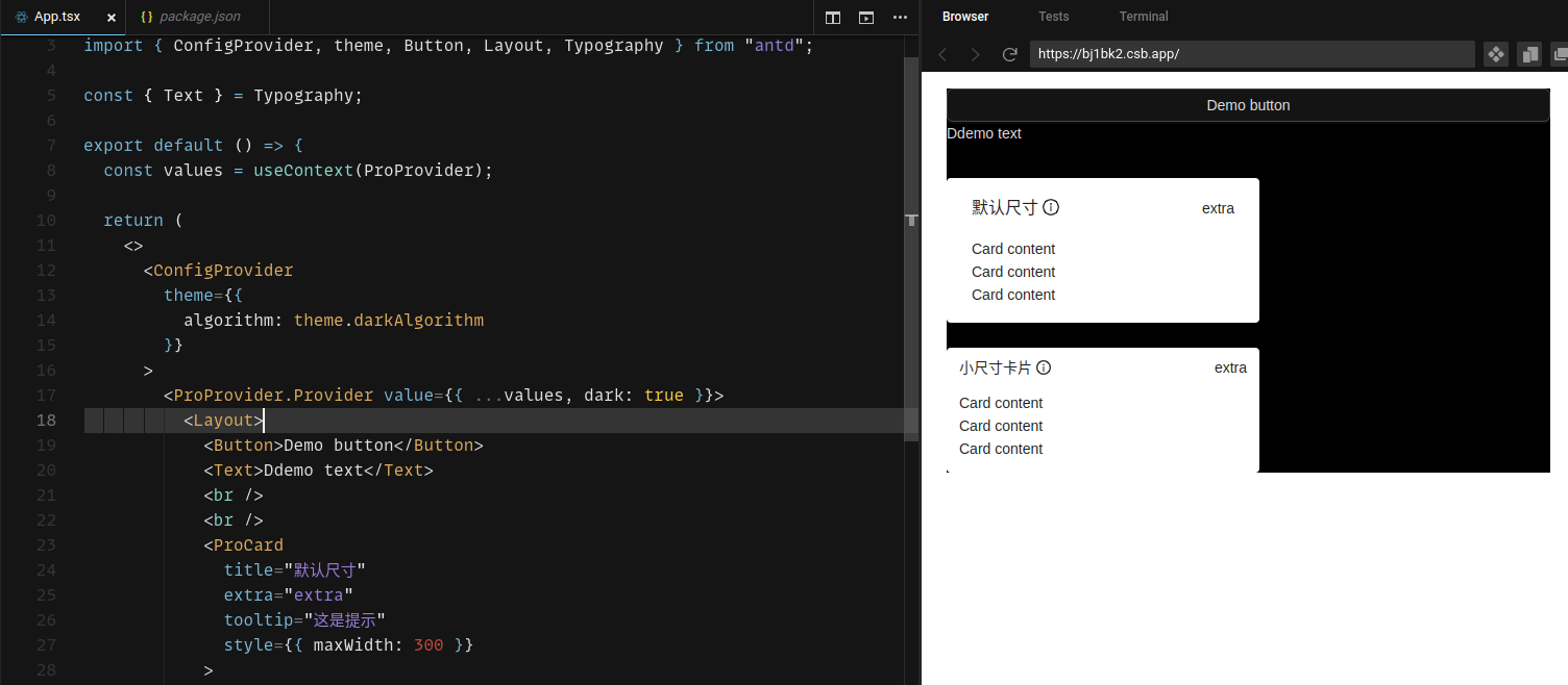🧐[问题] ProCard doesn't working with Dark Mode on Antd v5 or Did I configure it incorrectly ...