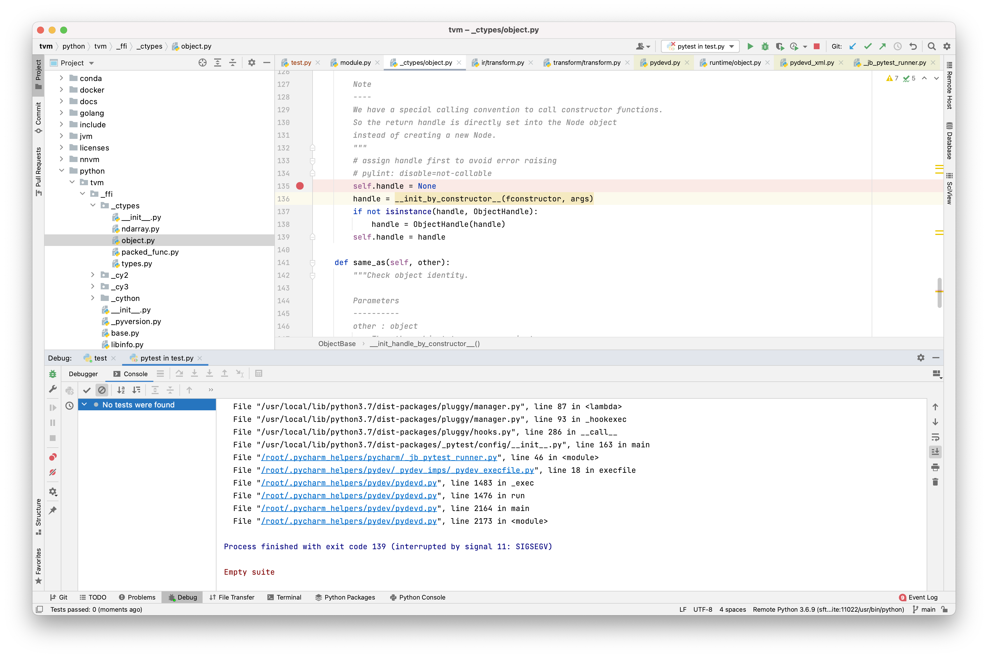 automatically terminate when I use breakpoints to debug · Issue #8545 · apache/tvm · GitHub