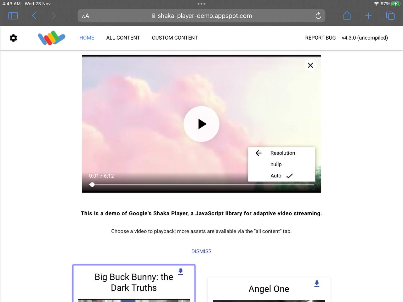 missing/null Resolution in Demo Asset in Safari on iPad · Issue #4747 · shaka-project/shaka ...