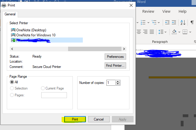 Not able to click on print button when the window application under ...