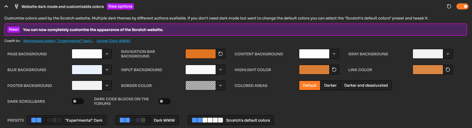 Website dark mode design · Issue #3938 · ScratchAddons/ScratchAddons ...