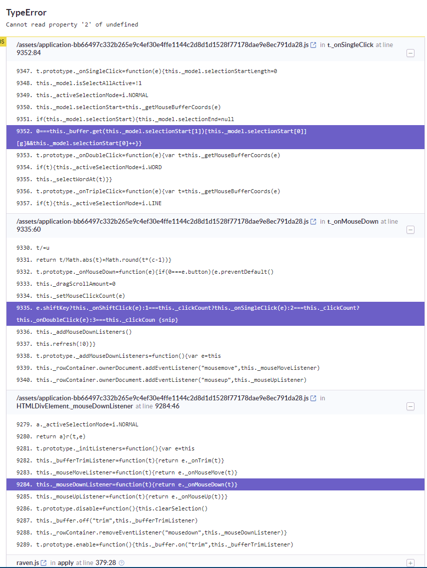 Potential exception in selection handling code? · Issue #801 · xtermjs/xterm.js · GitHub